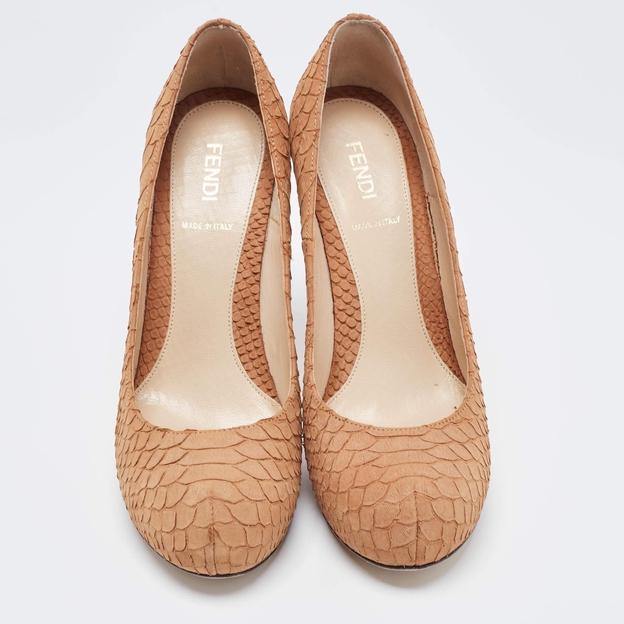 Fendi Light Brown Embossed Python FF Heel Platform Pumps Size 38 For ...
