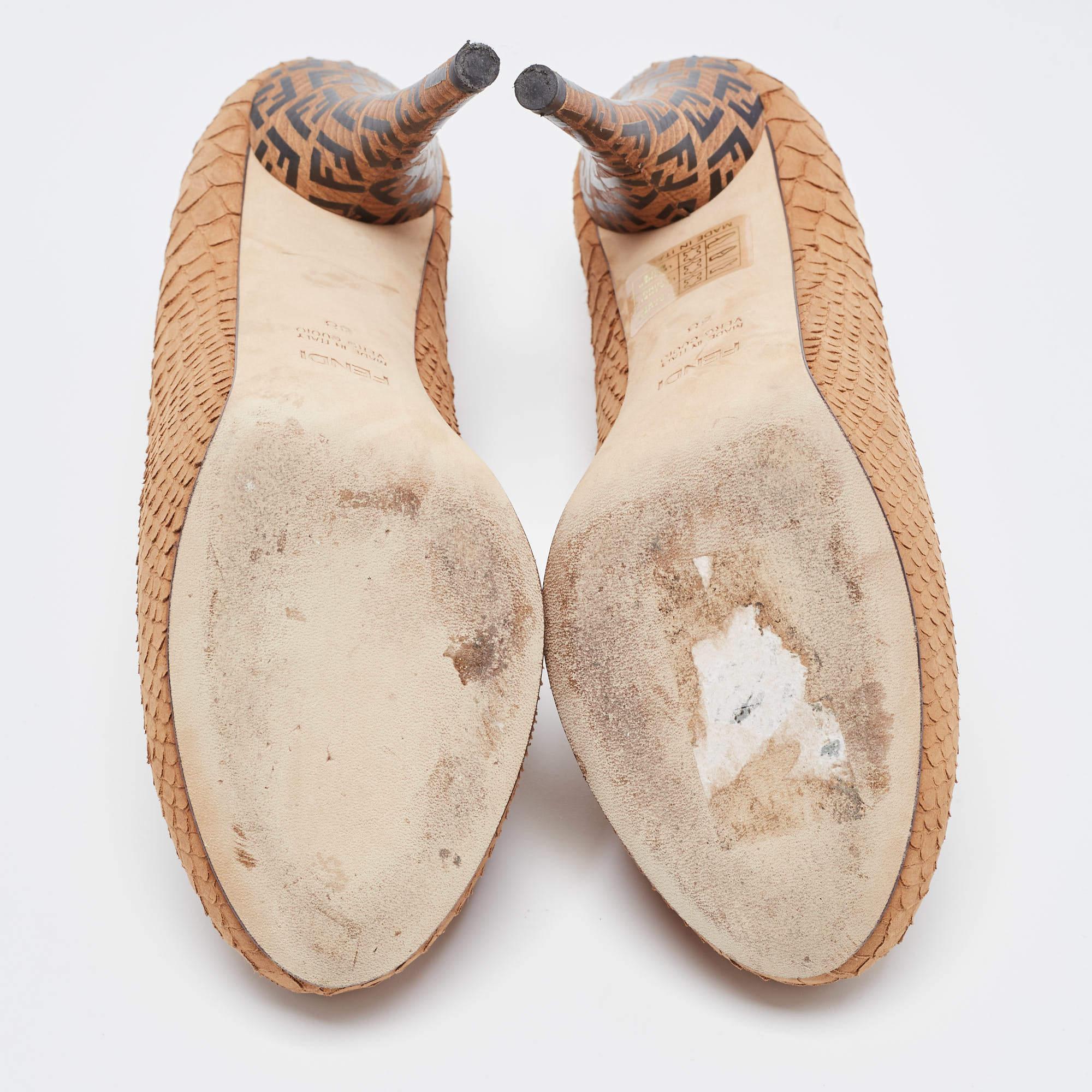 Fendi Light Brown Embossed Python FF Heel Platform Pumps Size 38 For ...
