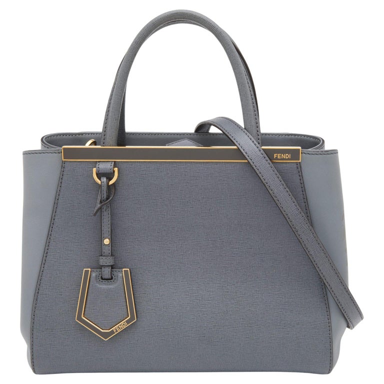 Fendi Light Grey Leather Small 2Jours Tote For Sale at 1stDibs