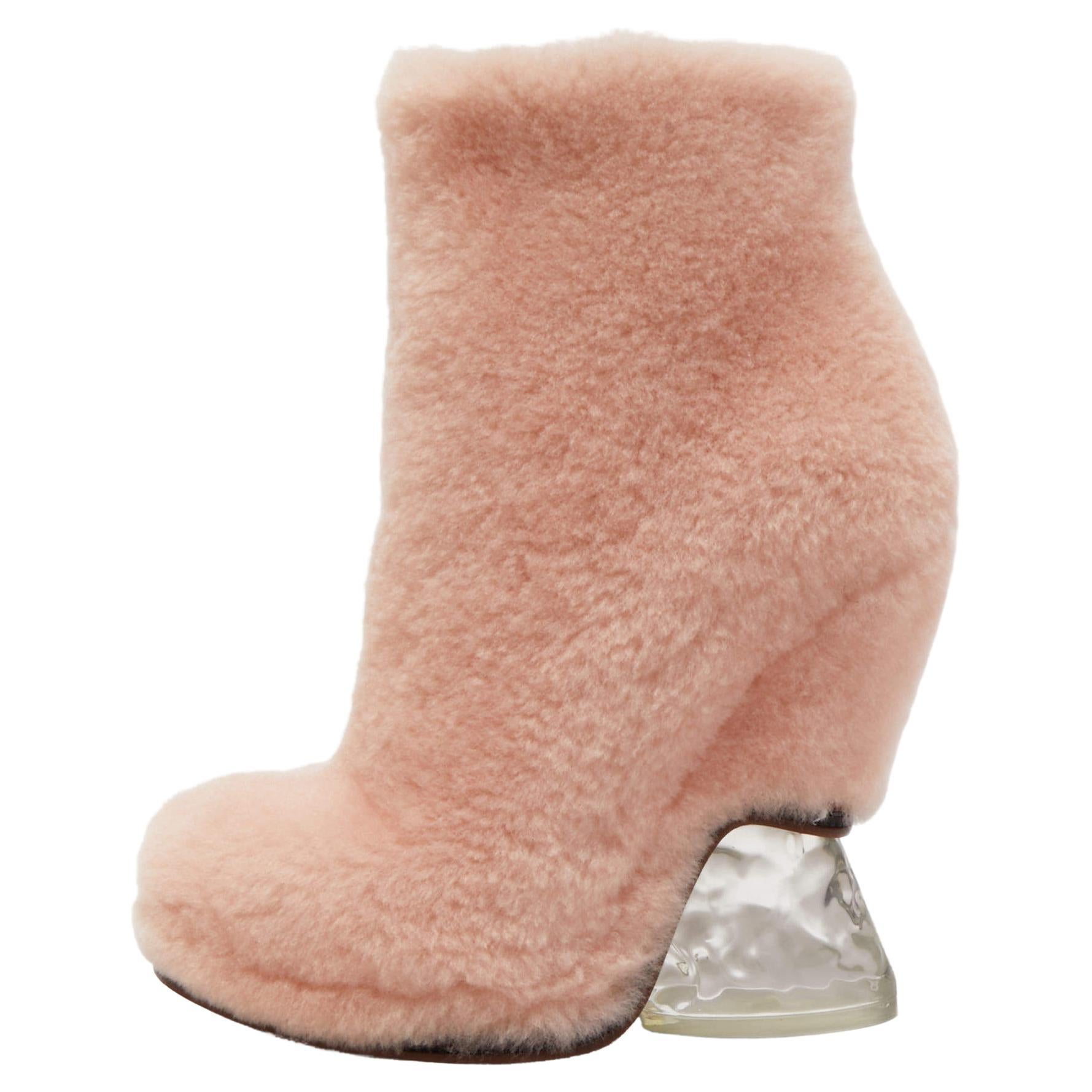 Fendi Light Pink Shearling Ice Heel Ankle Length Boots Size 38 For Sale ...