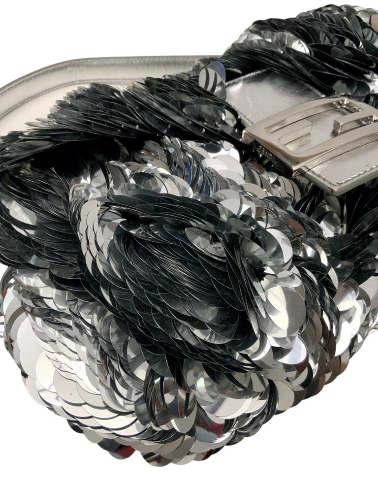Fendi Limited Edition Silver Sequin Paillettes Leather Baguette Bag at ...