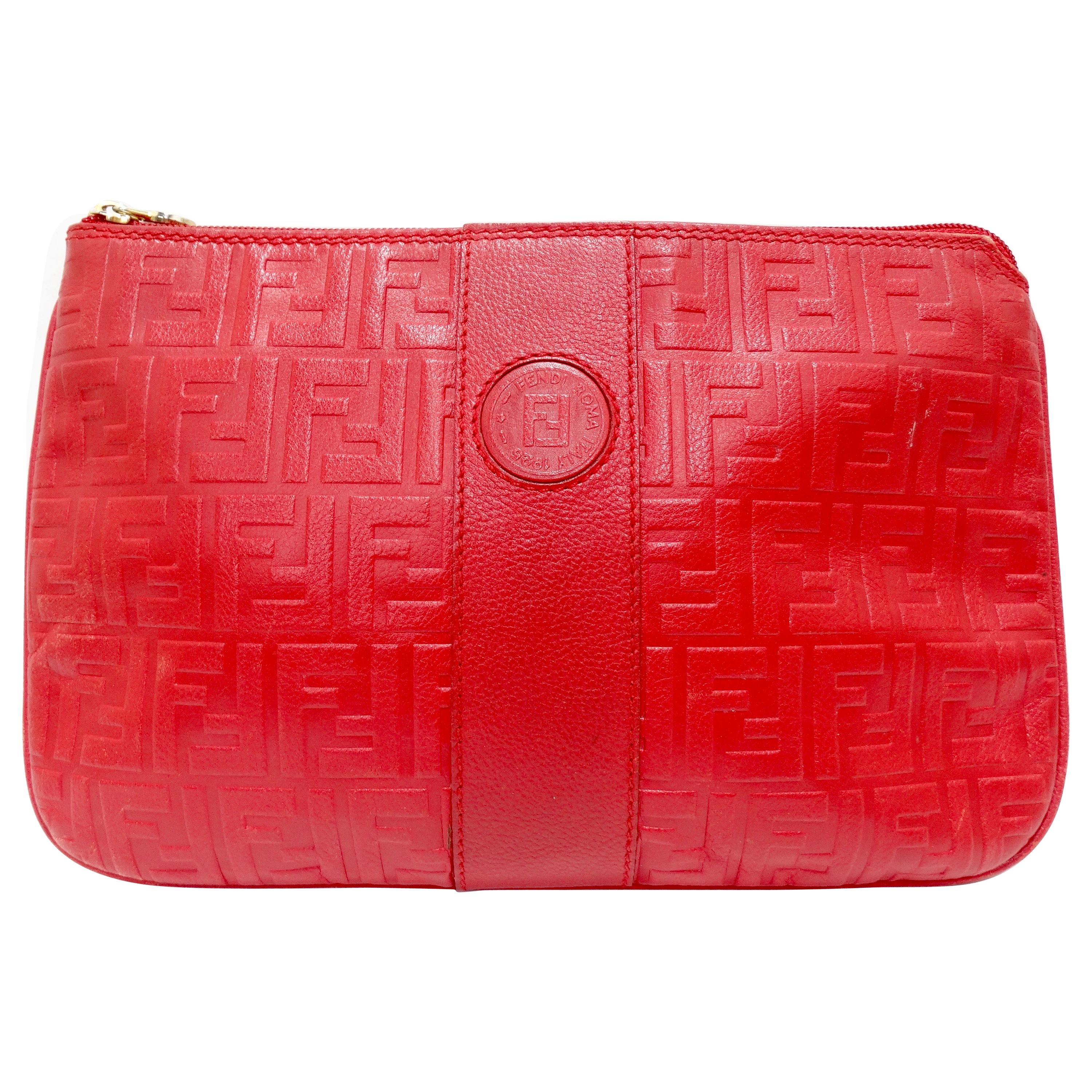 Fendi Lipstick Red Monogram Leather Clutch at 1stDibs