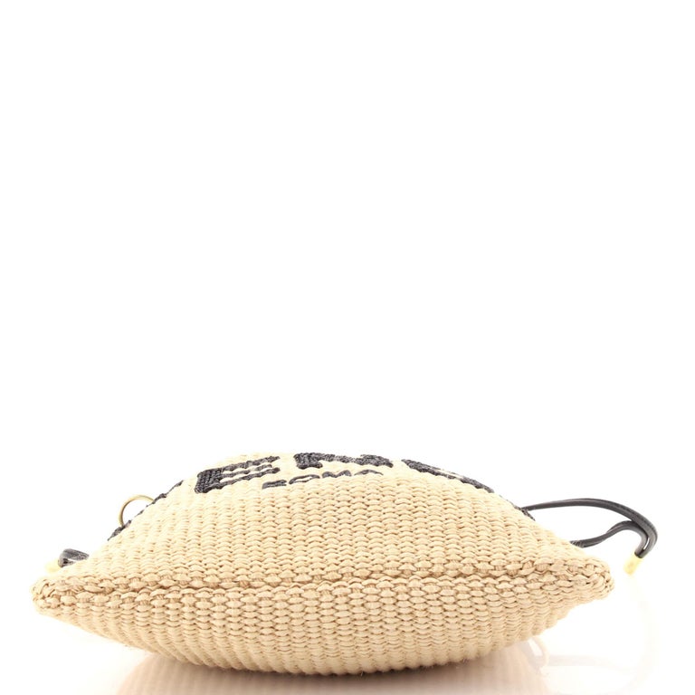Fendi Logo Drawstring Bag Raffia with Leather For Sale at 1stDibs