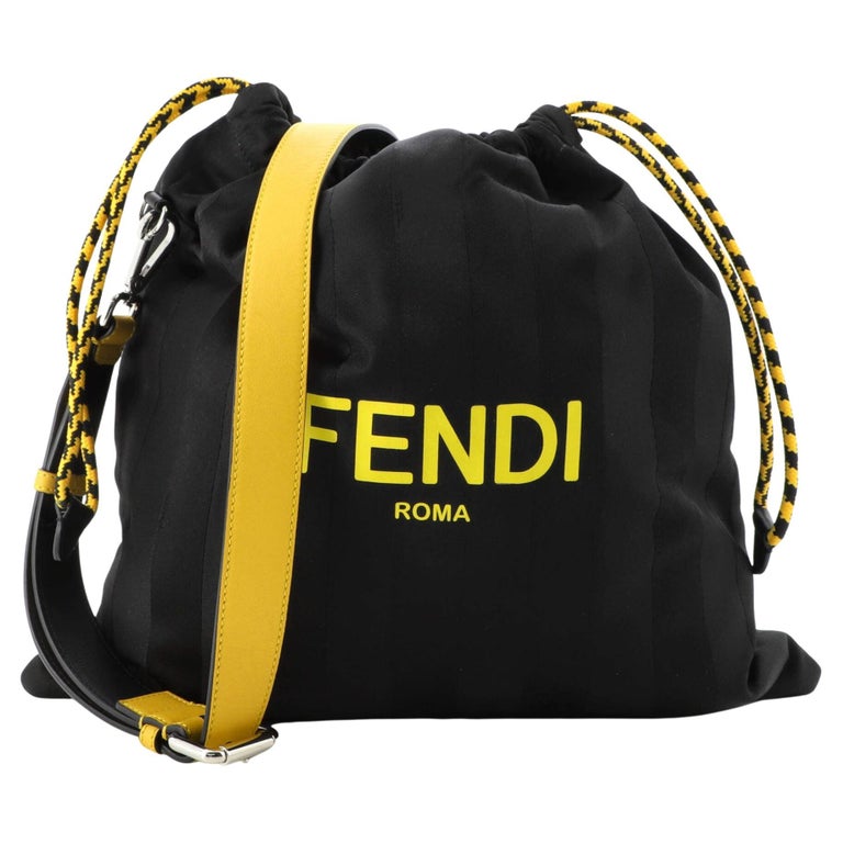 Fendi Logo Drawstring Shoulder Bag Striped Nylon For Sale at 1stDibs