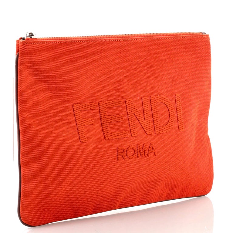 Fendi Logo Flat Zip Pouch Canvas Medium For Sale at 1stDibs