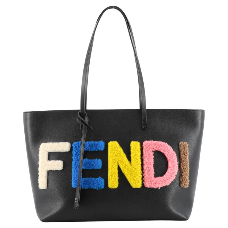 Fendi Logo Roll Tote Shearling and Leather Small For Sale at 1stDibs