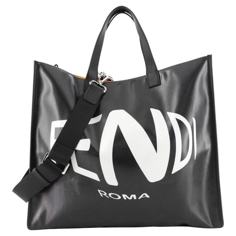 Fendi Logo Shopper Tote Vertigo Coated Canvas Large For Sale at 1stDibs