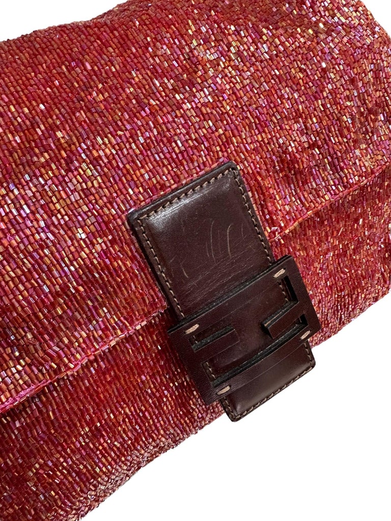 Fendi Mama Baguette Red Beads Brown Leather L.E. For Sale at 1stDibs