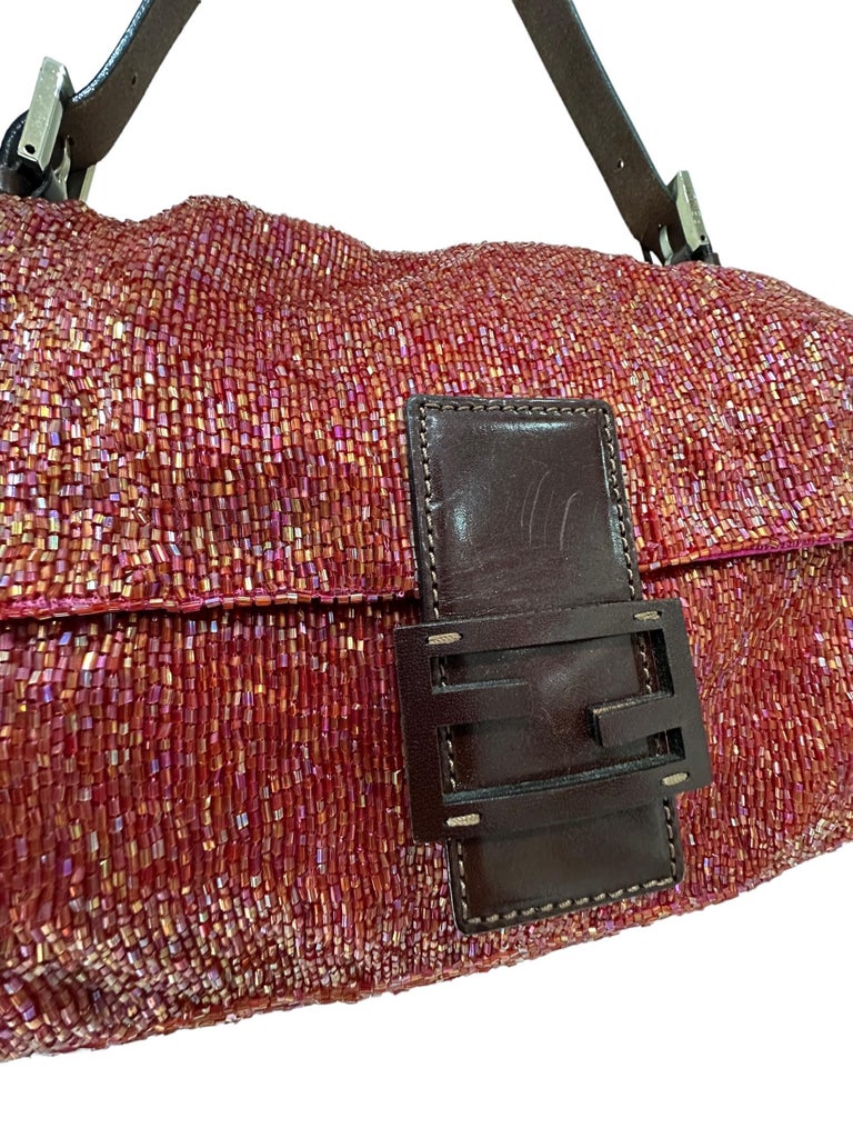 Fendi Mama Baguette Red Beads Brown Leather L.E. For Sale at 1stDibs