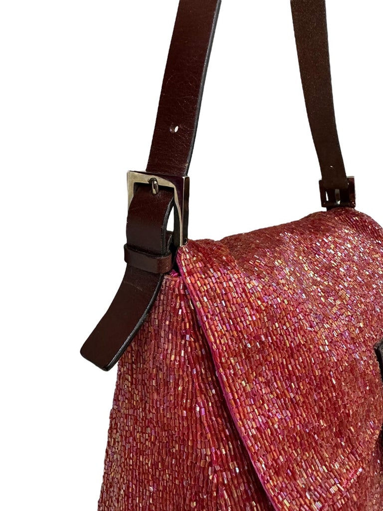 Fendi Mama Baguette Red Beads Brown Leather L.E. For Sale at 1stDibs
