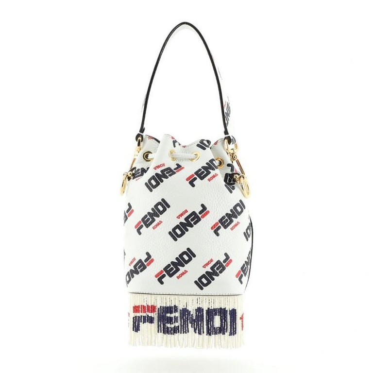 Fendi Mania Logo Mon Tresor Bucket Bag Printed Leather with Beaded ...
