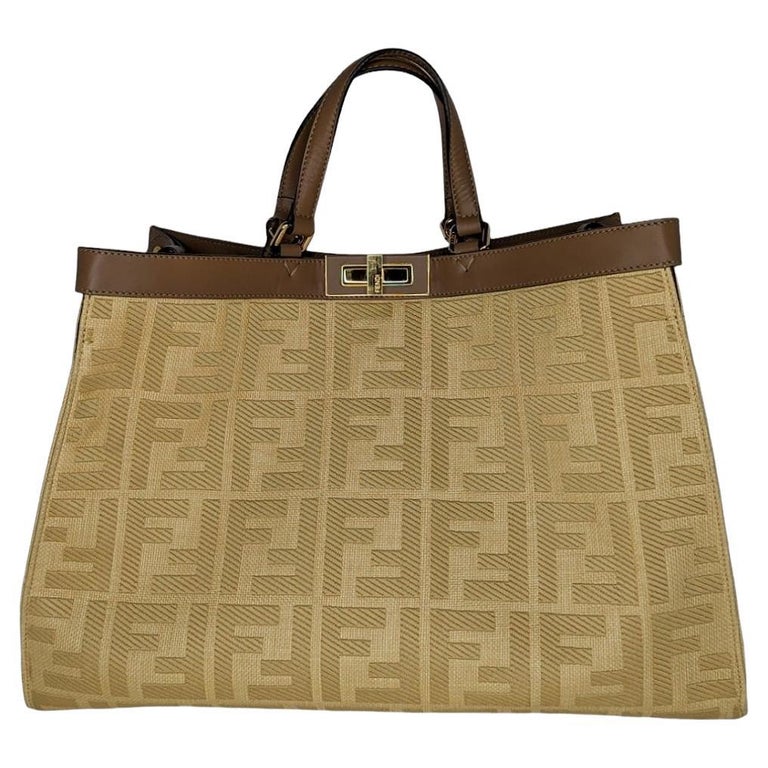 Fendi Medium FF Beige Canvas Peekaboo X-Tote For Sale at 1stDibs