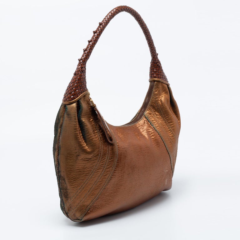 Fendi Metallic Bronze Holographic Fortuny Leather Spy Hobo For Sale at ...