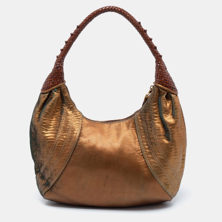Fendi Metallic Bronze Holographic Fortuny Leather Spy Hobo For Sale at ...