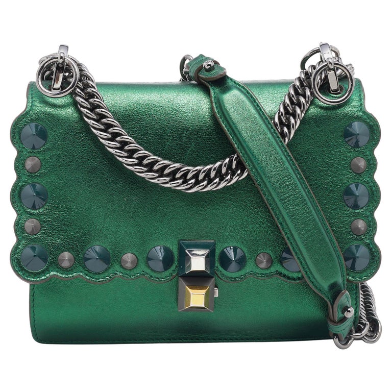 Fendi Metallic Green Leather Small Scalloped Kan I Shoulder Bag For ...