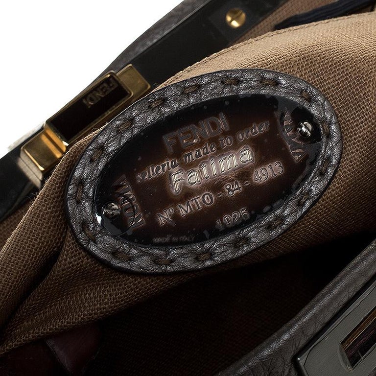 Fendi Metallic Grey Selleria Leather Medium Peekaboo Top Handle Bag At