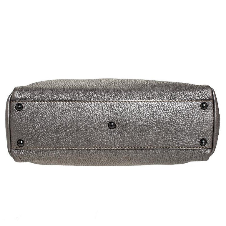 Fendi Metallic Grey Selleria Leather Medium Peekaboo Top Handle Bag At