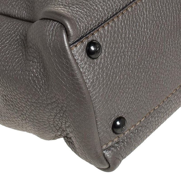 Fendi Metallic Grey Selleria Leather Medium Peekaboo Top Handle Bag At