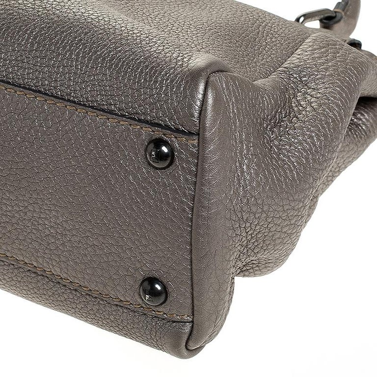 Fendi Metallic Grey Selleria Leather Medium Peekaboo Top Handle Bag At
