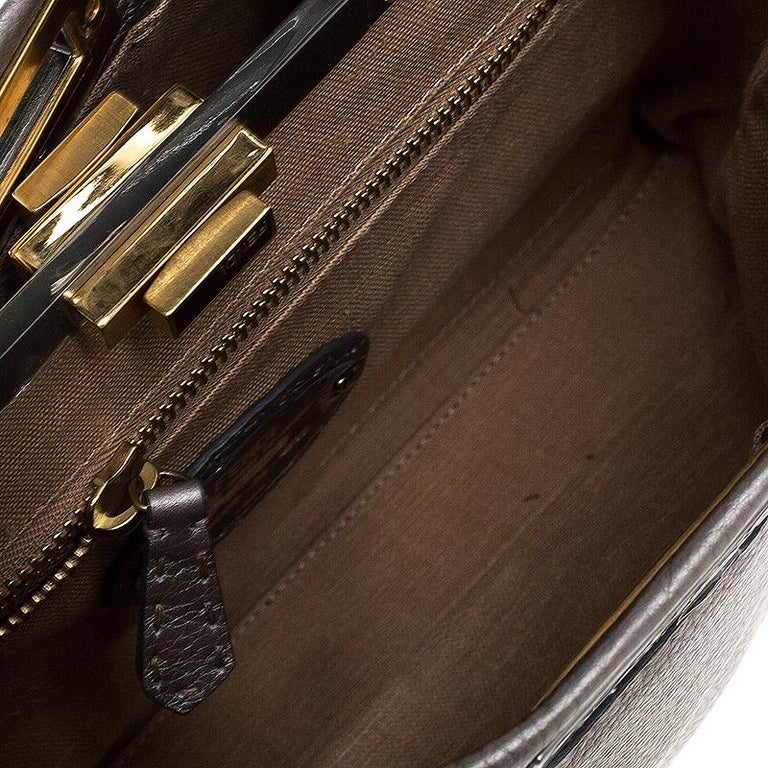 Fendi Metallic Grey Selleria Leather Medium Peekaboo Top Handle Bag At