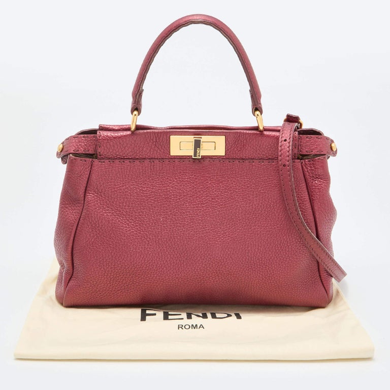 Fendi Metallic Red Leather Sellier Medium Peekaboo Top Handle Bag For ...