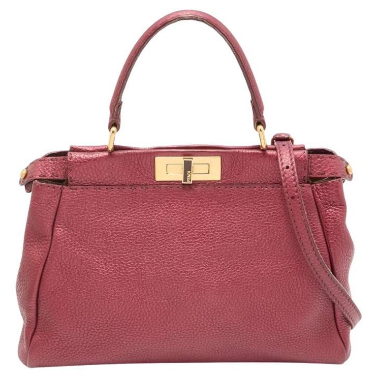 Fendi Metallic Red Leather Sellier Medium Peekaboo Top Handle Bag For ...