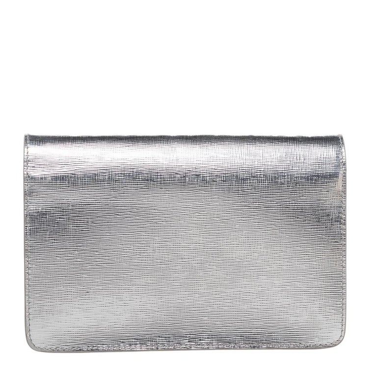 Fendi Metallic Silver Leather Tube Wallet On Chain at 1stDibs