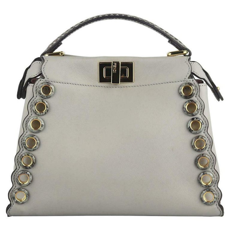 Fendi Mini Peekaboo Eyelet Python Trimmed Leather Shoulder Bag at 1stDibs