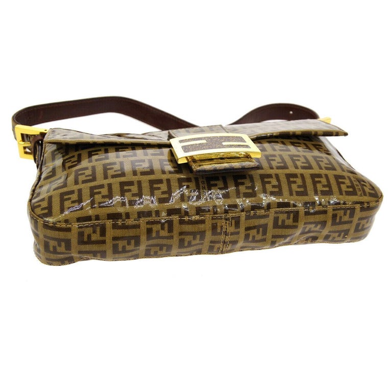 Fendi Monogram Brown PVC Gold Logo Small Top Handle Shoulder Pochette ...