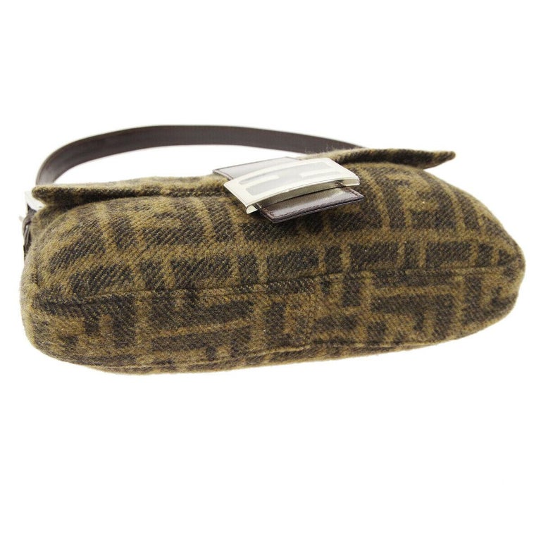 Fendi Monogram Brown Silver Wool Small Top Handle Shoulder Pochette ...