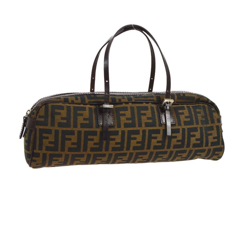 Fendi Monogram Canvas Logo Leather Round Evening Top Handle Satchel Bag ...