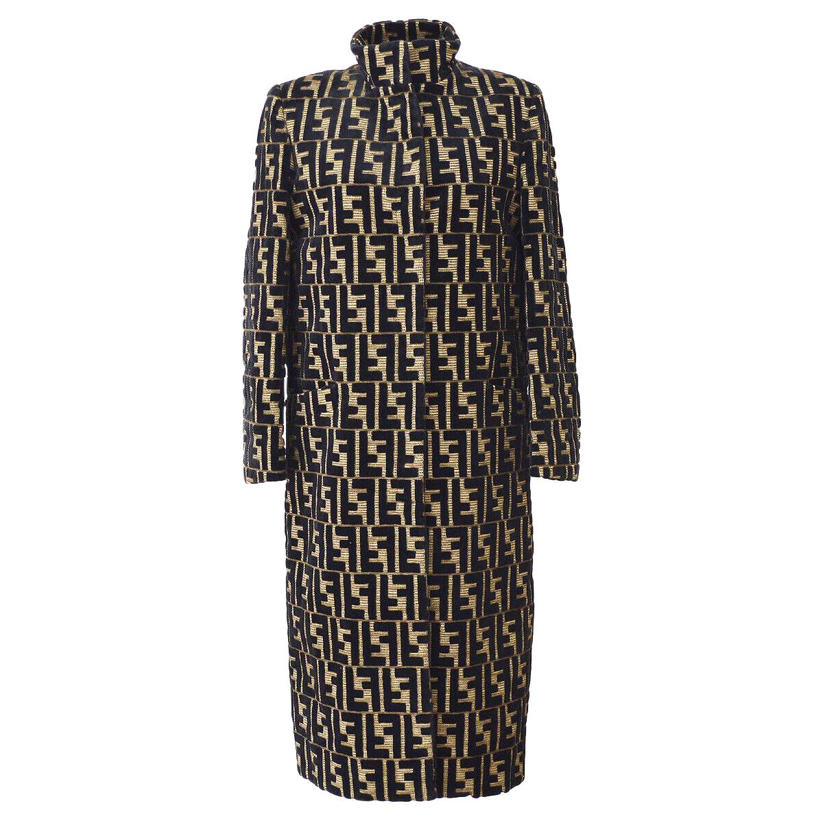 Fendi Monogram 'F' Logo Women's Long Mock Neck Tailored OverCoat Jacket ...