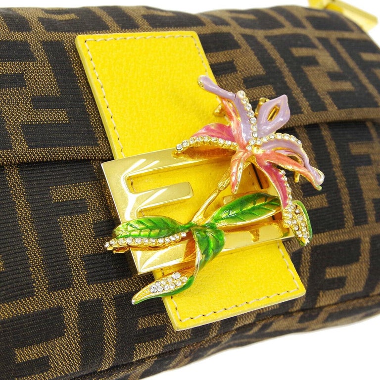 Fendi Monogram Logo Rhinestone Charm Top Handle Shoulder Pochette Flap ...