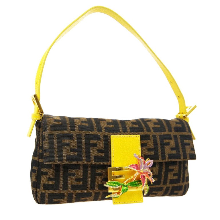Fendi Monogram Logo Rhinestone Charm Top Handle Shoulder Pochette Flap ...