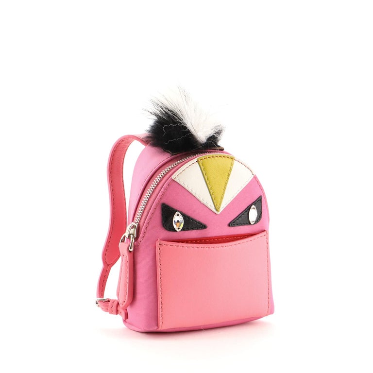 Fendi Monster Backpack Bag Charm Nylon with Leather and Fur Micro Pink ...