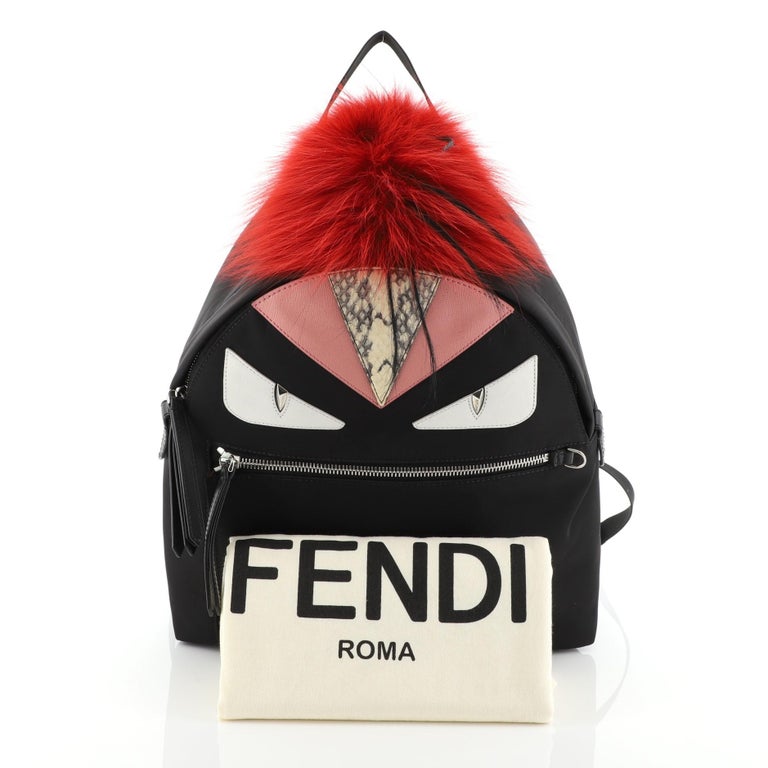 Fendi Monster Backpack Nylon With Leather And Fur Medium at 1stDibs