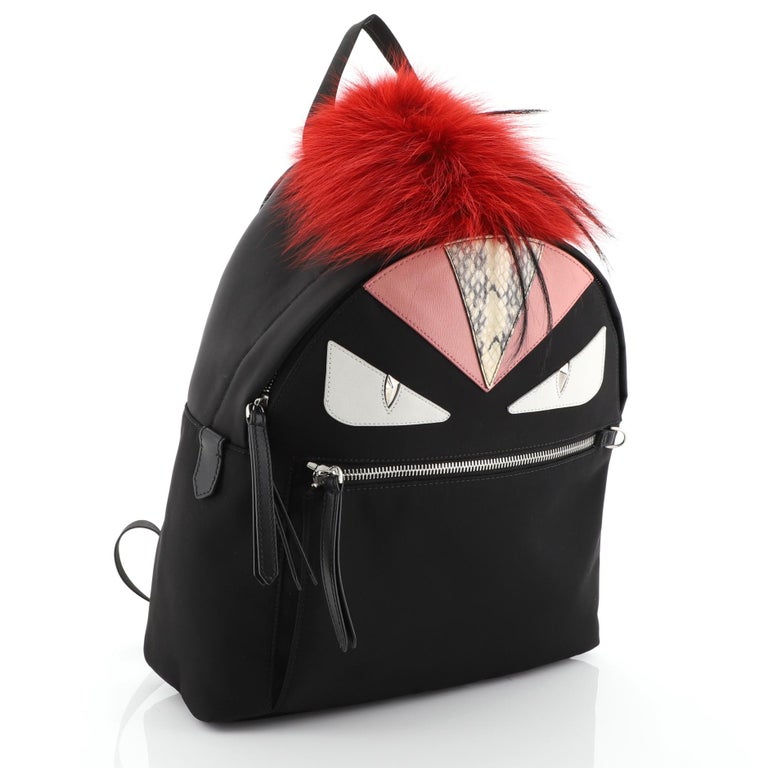 Fendi Monster Backpack Nylon With Leather And Fur Medium at 1stDibs