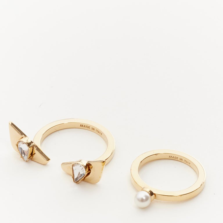 FENDI Monster Bug eye gold crystal pearl embellished rings US6.5 US4 ...