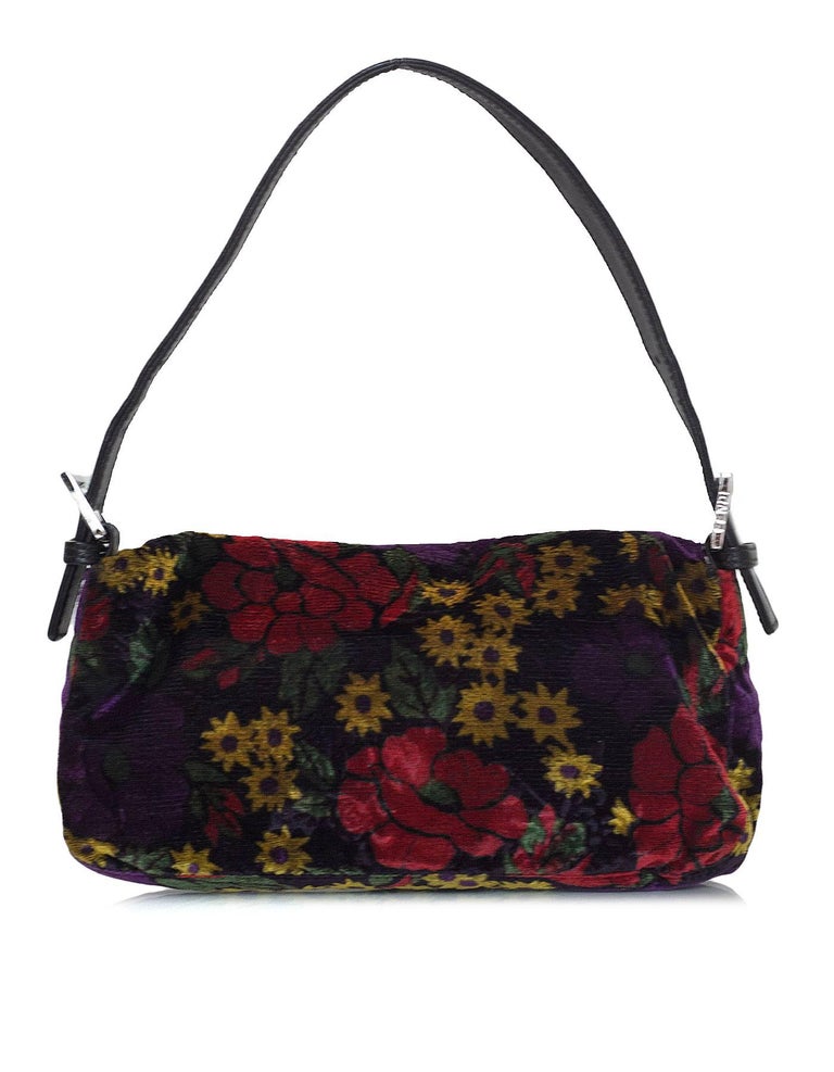 Fendi Multi-Colored Floral Print Velvet Baguette at 1stDibs