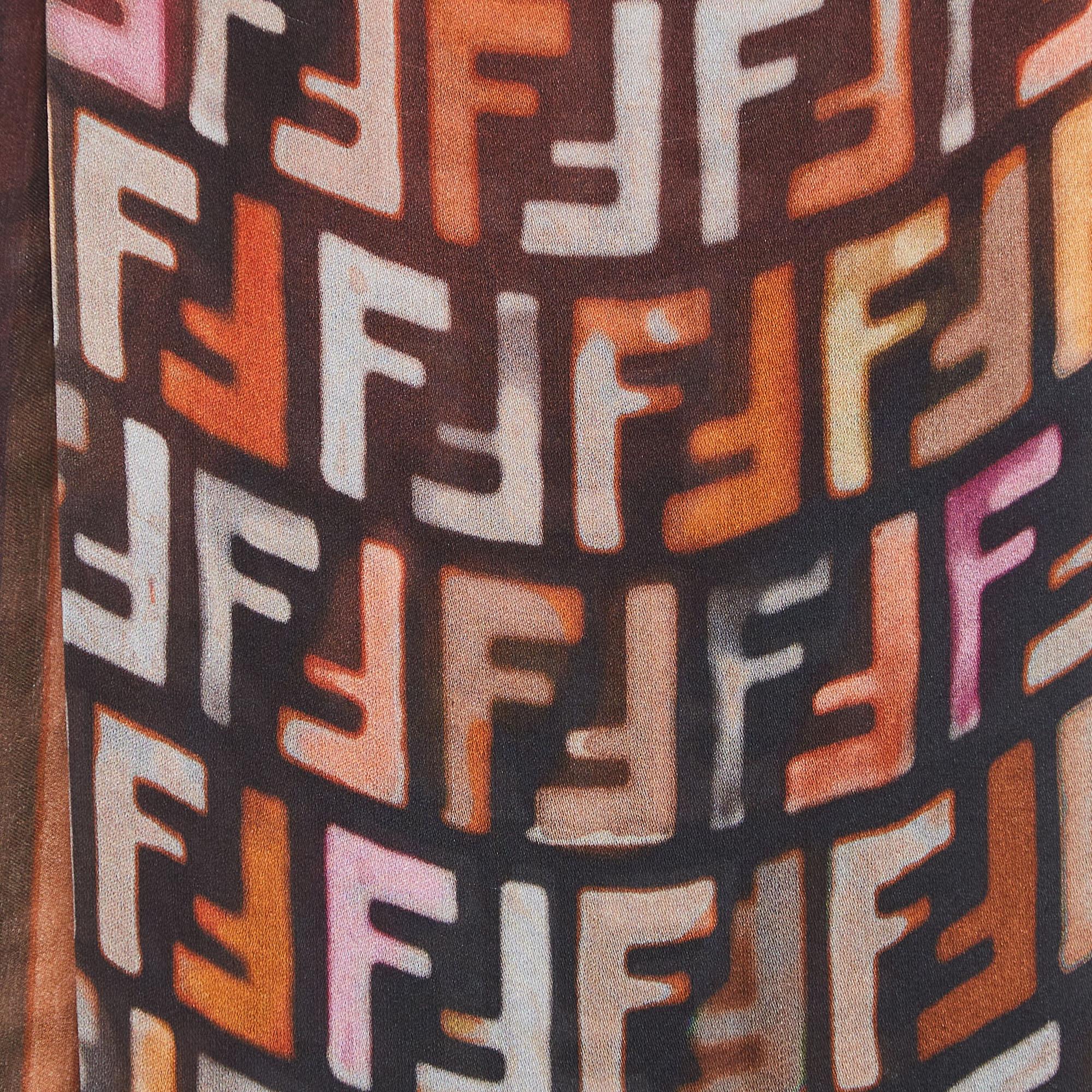 Fendi Multicolor All-Over Logo Print Silk Chiffon Scarf For Sale at 1stDibs