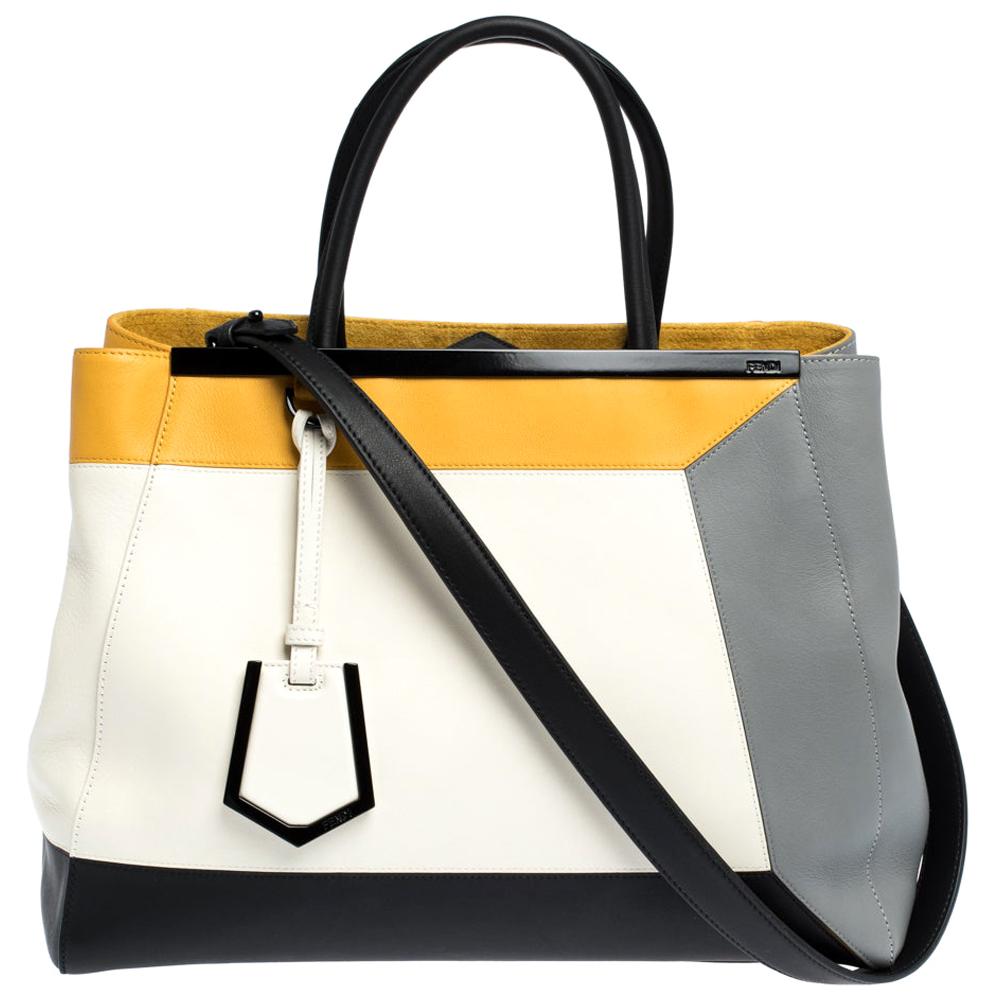 Fendi Multicolor Leather Medium Colorblock 2Jours Tote For Sale at 1stDibs