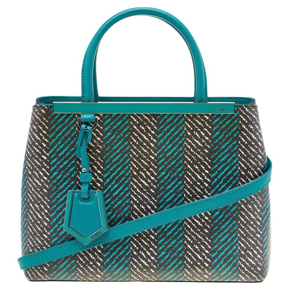 Fendi Turquoise Leather Mini 2Jours Tote For Sale at 1stDibs