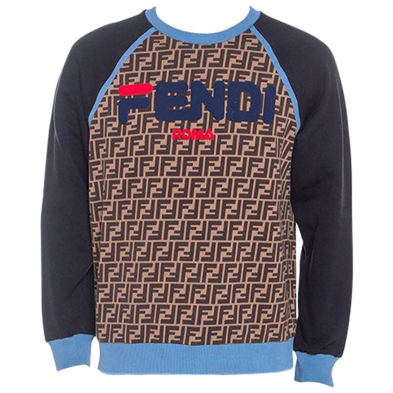 Fendi Multicolor Monogram Print Jersey Logo Applique Sweatshirt XL at ...