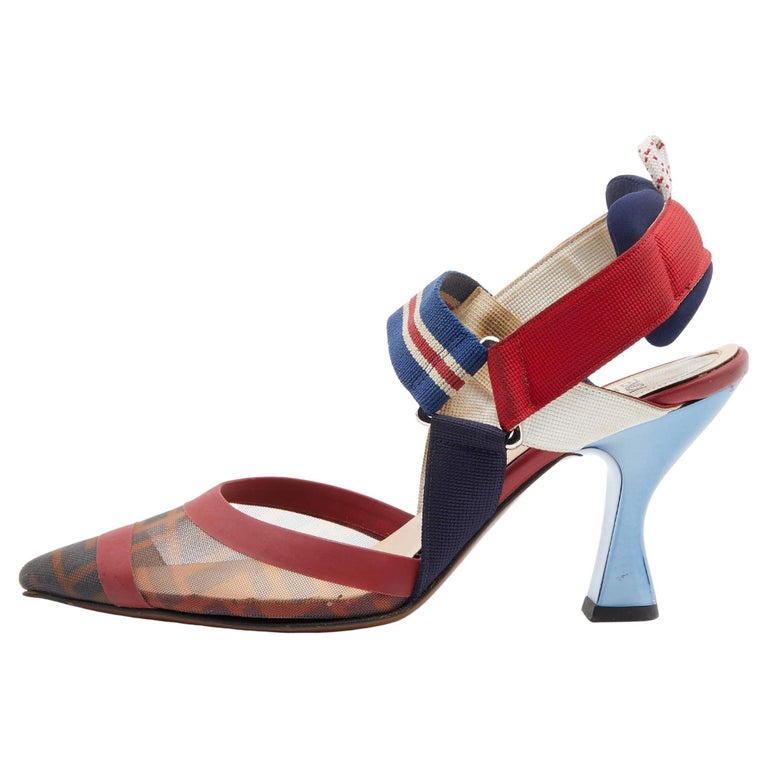 Fendi Multicolor Zucca Mesh and Fabric Colibri Slingback Pumps Size 36. ...