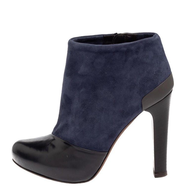 Fendi Navy Blue/Black Suede and Leather Ankle Boots Size 36 at 1stDibs