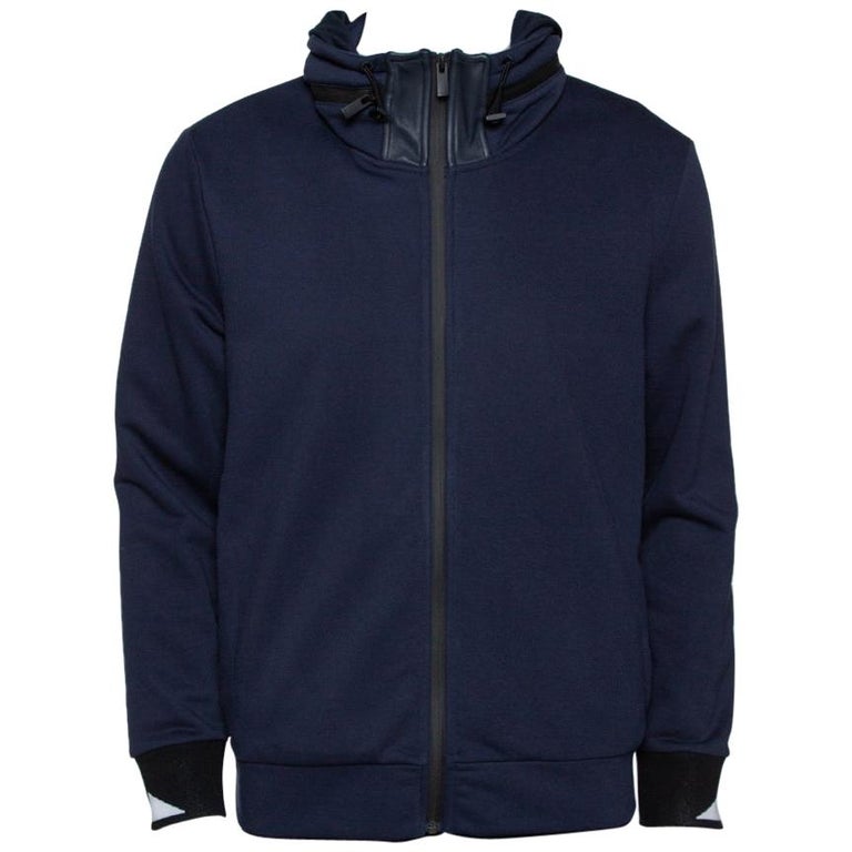 Fendi Navy Blue Knit Concealed Hooded Zip Front Jacket M at 1stDibs