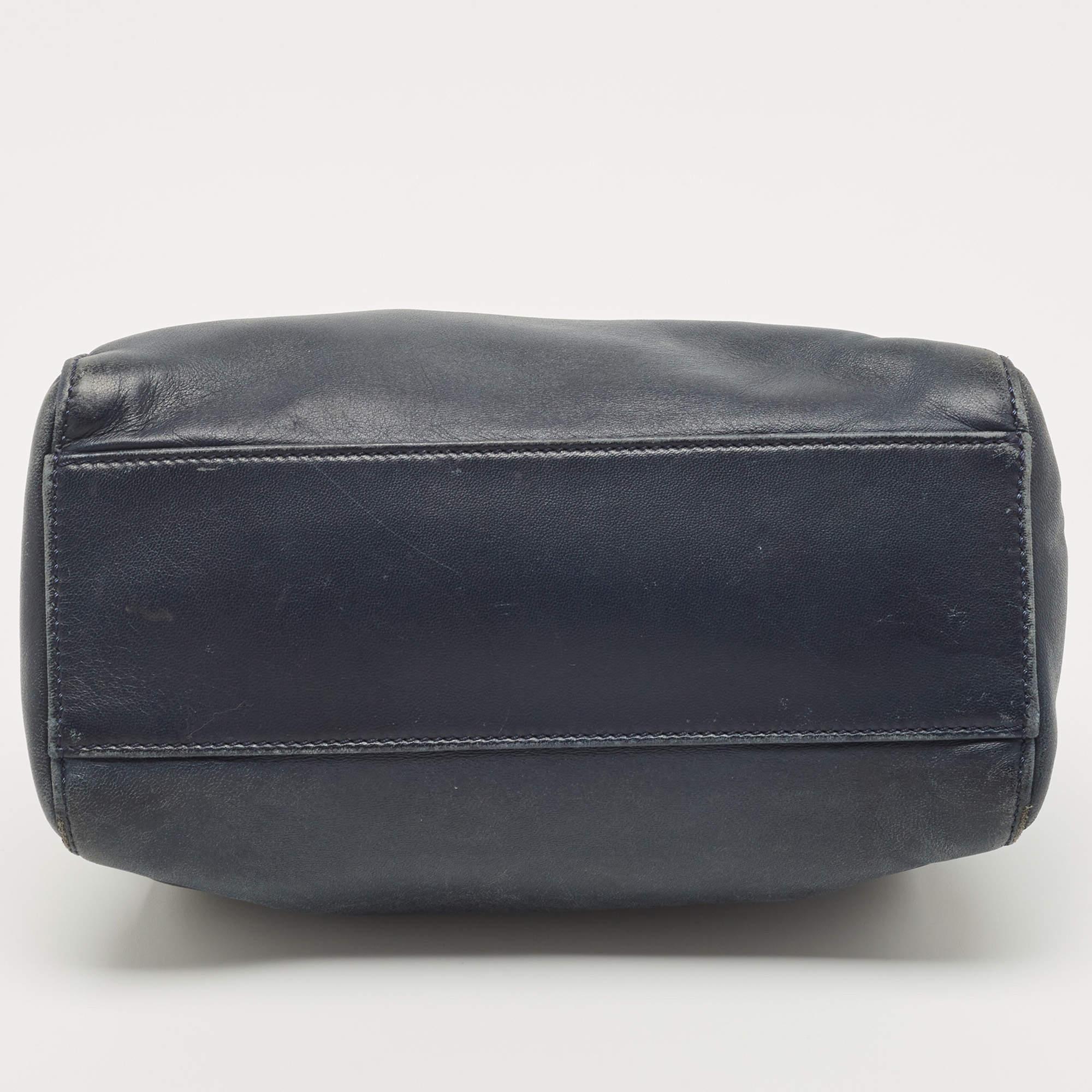 Fendi Navy Blue Leather Mini Peekaboo Top Handle Bag For Sale at 1stDibs
