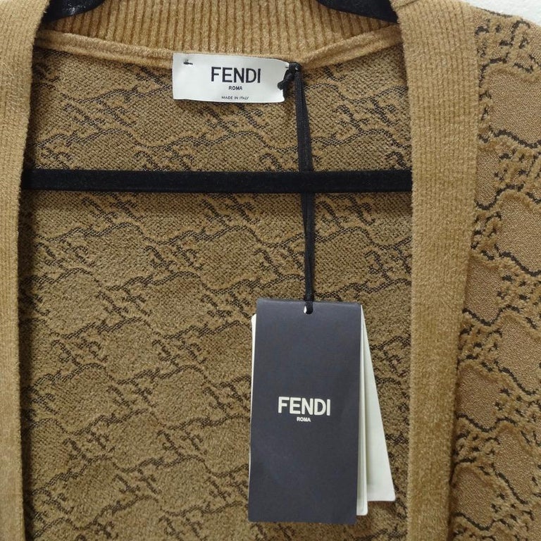 Fendi Neutral Logo Knit Cardigan For Sale at 1stDibs