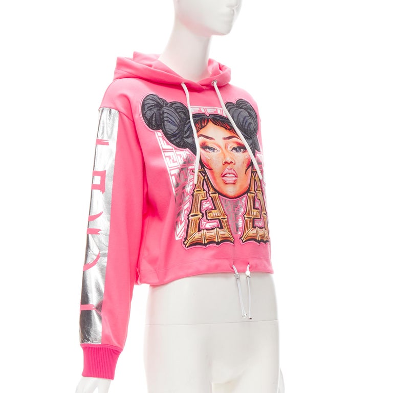 FENDI Nicki Minaj Prints On pink silver foil print cropped hoodie S at ...