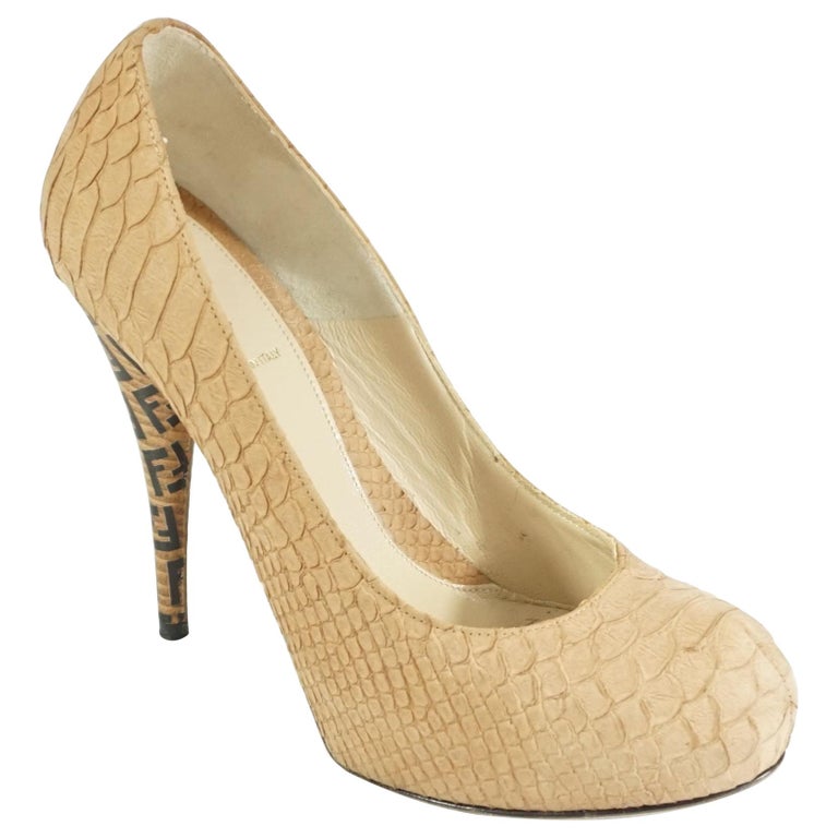 Fendi Nude Snakeskin Pumps with "FF" Heel - 39 For Sale at 1stDibs